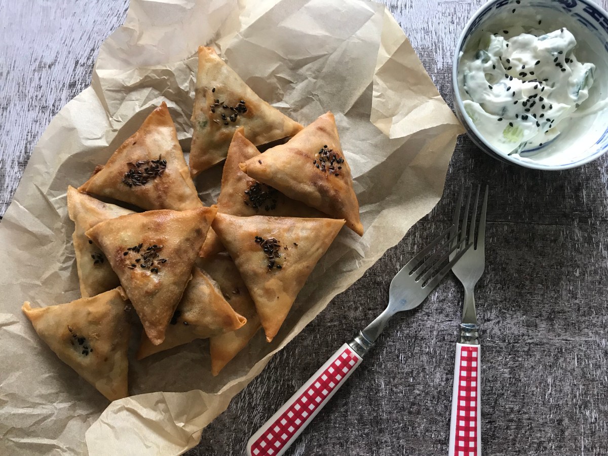 Pork and Vegetable Samosas with Creamy Cucumber Dip – Andrew in the Kitchen