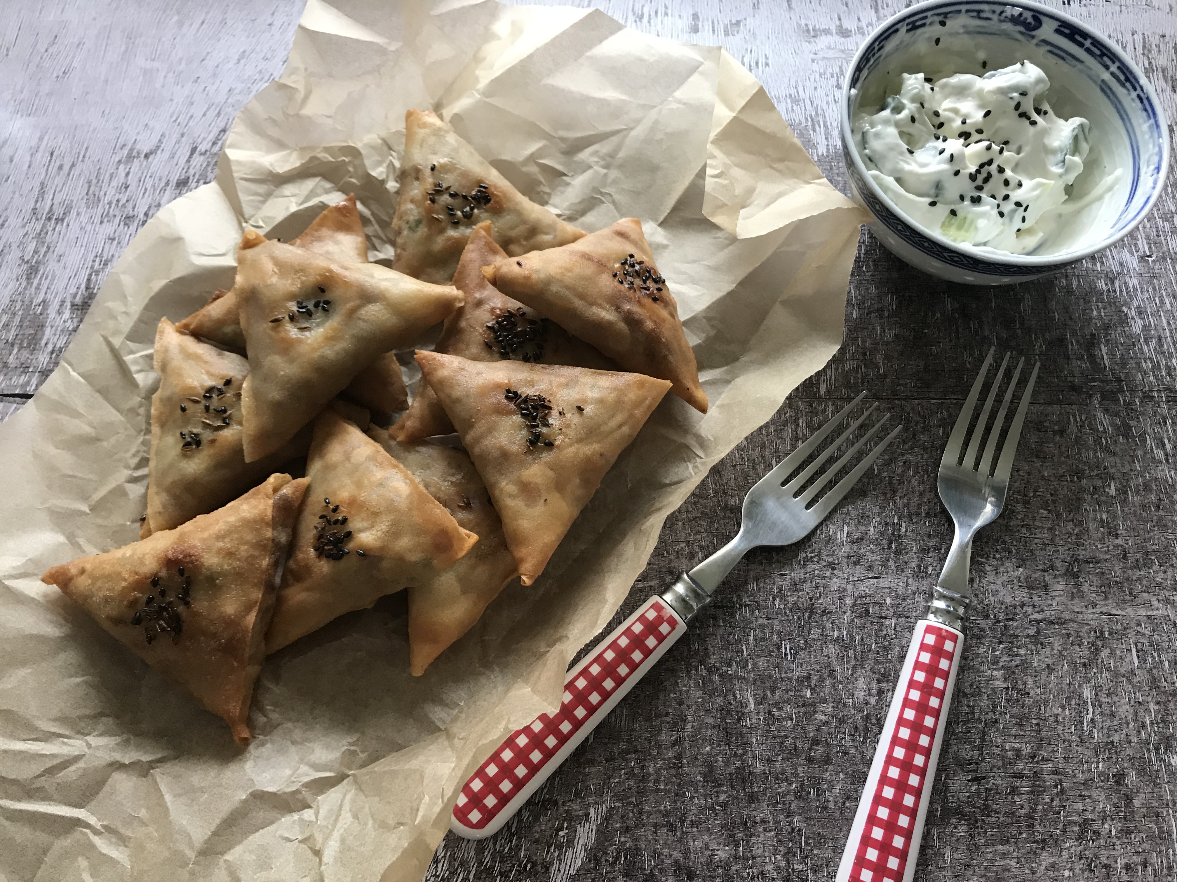 Pork and Vegetable Samosas with Creamy Cucumber Dip – Andrew in the Kitchen